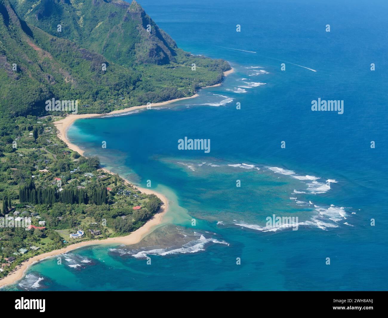 An elevated perspective showcasing the stunning Kauai beach and ...