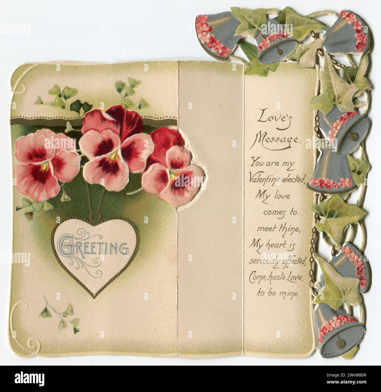 An antique Victorian Valentine’s Day greetings card depicting flowers ...