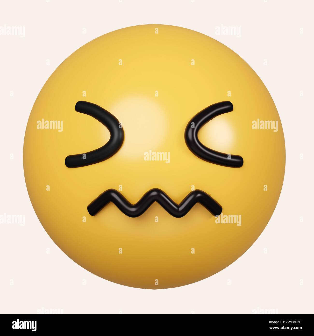 3d Confounded emoji with yellow face, scrunched, a crumpled mouth ...