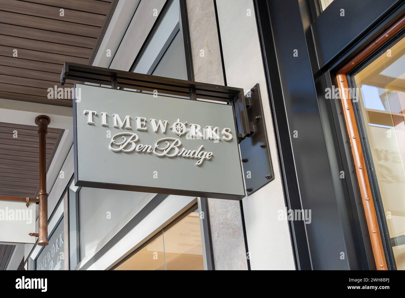 Timeworks Ben Bridge hanging sign at their store in a shopping mall in ...