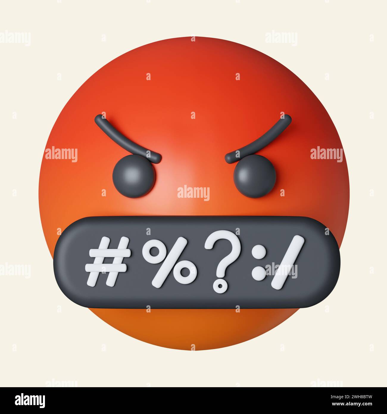 3d Angry emoji Face, emoticon Face with Symbols Over Mouth, Serious ...