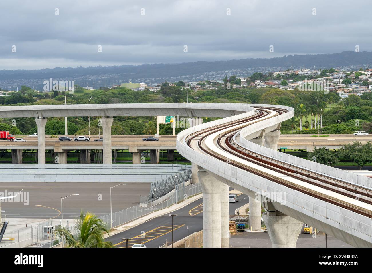 Honolulu, Hawaii, USA - January 16, 2024: The rail line of Skyline in ...