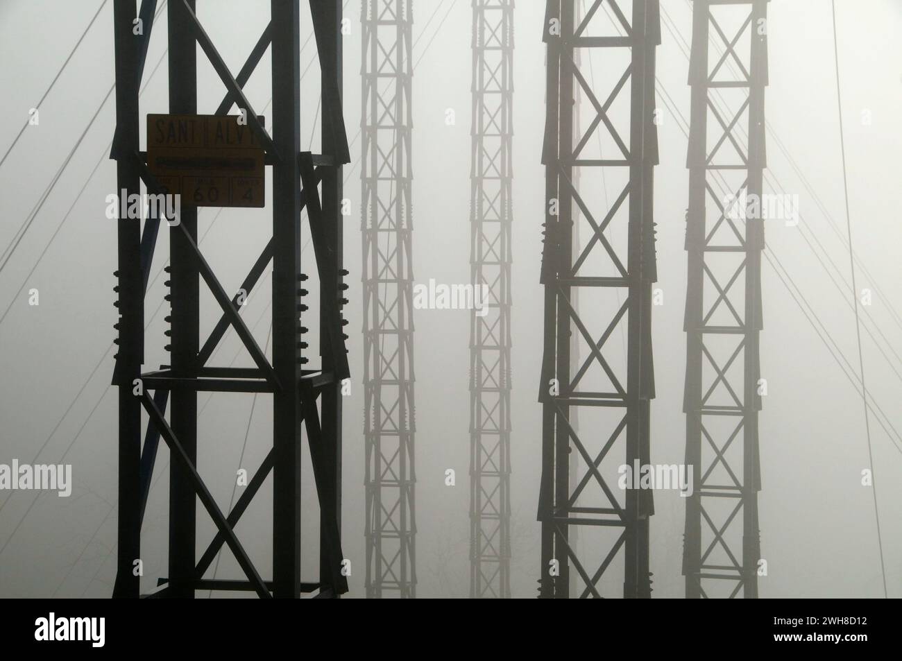 Utility lines in fog, Howard Buford County Park, Lane County, Oregon ...