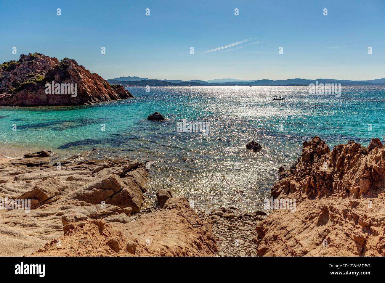 Cala Corsara cove on the island of Spargi in the Maddalena archipelago ...