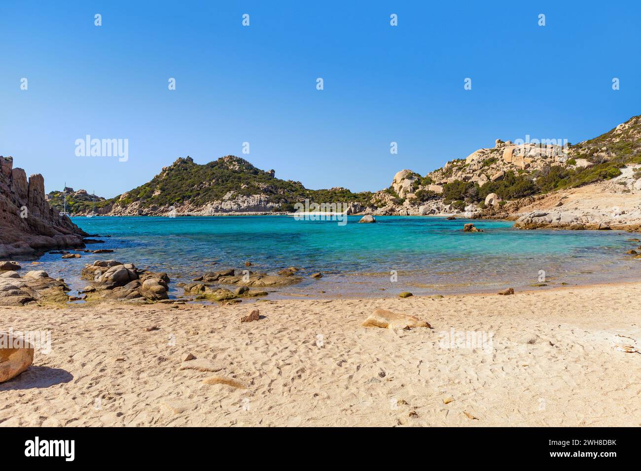 Cala Corsara cove on the island of Spargi in the Maddalena archipelago ...