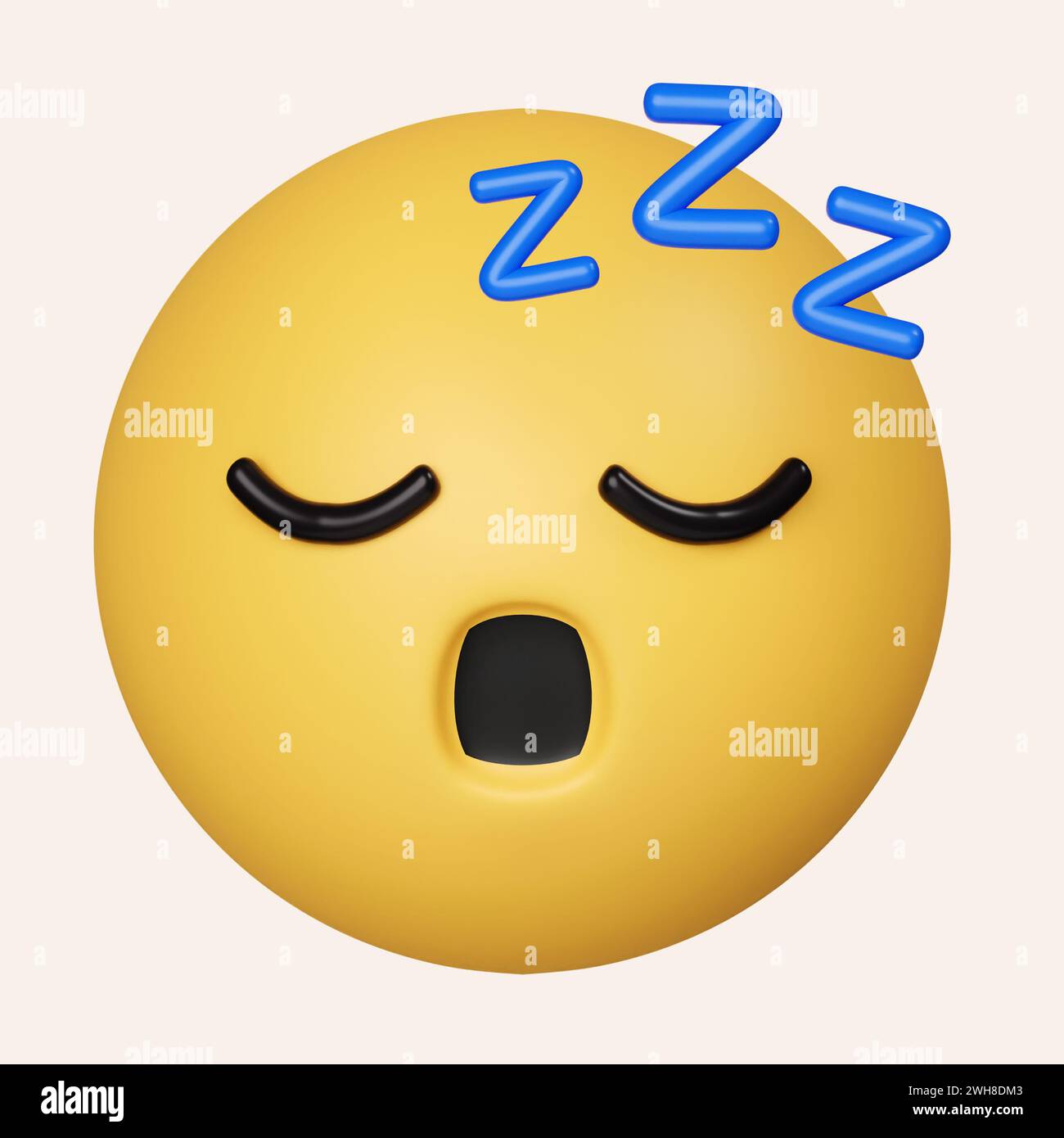 3d Sleeping emoji. Snoring emoticon, Zzz yellow face with closed eyes ...
