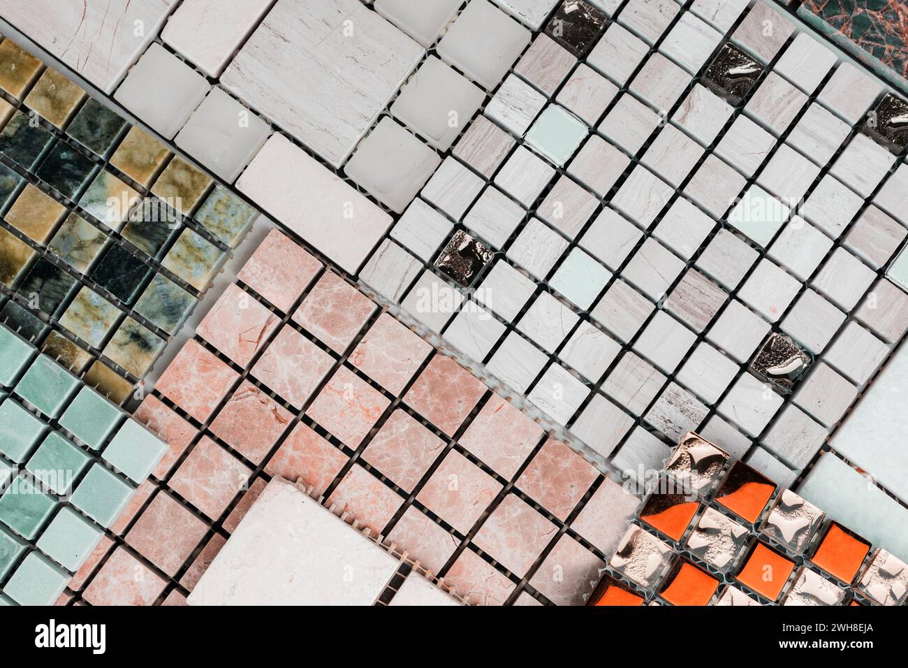 Colored samples of ceramic tiles for kitchen or bathroom interior ...