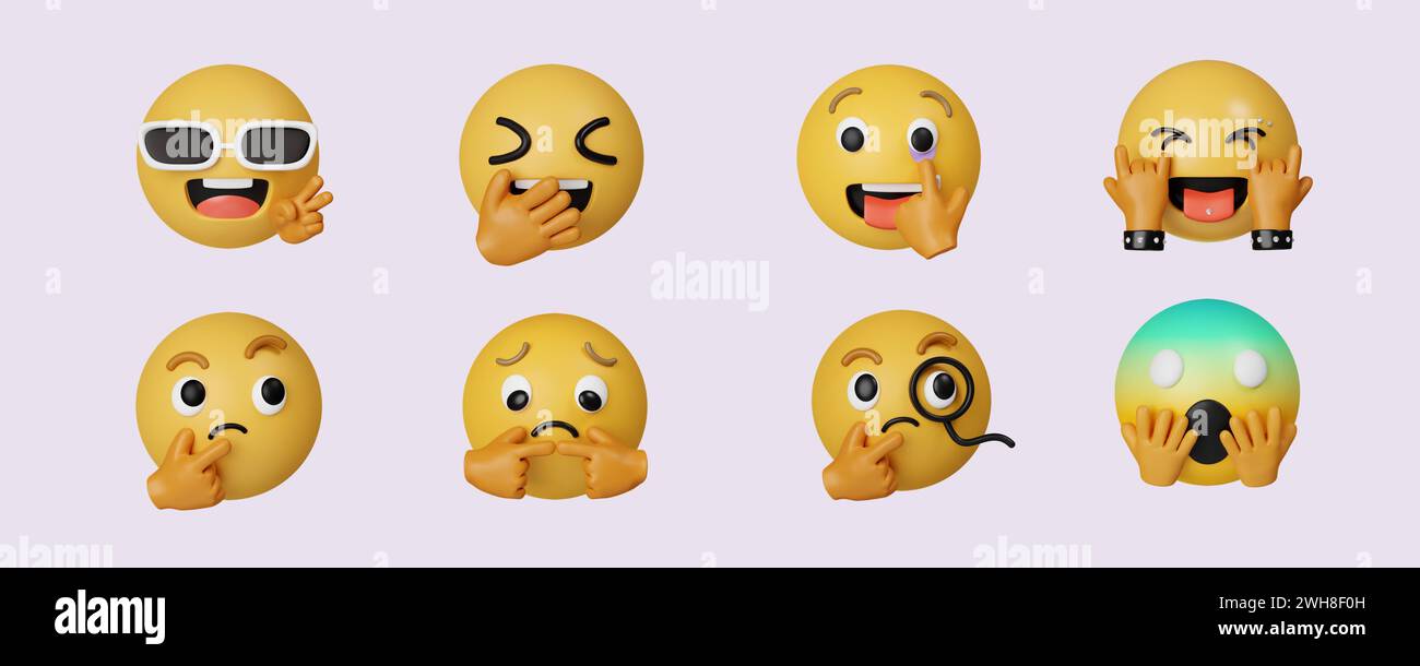 3d Set Icon Emoji. Realistic Yellow Glossy 3d Emotions face. icon ...