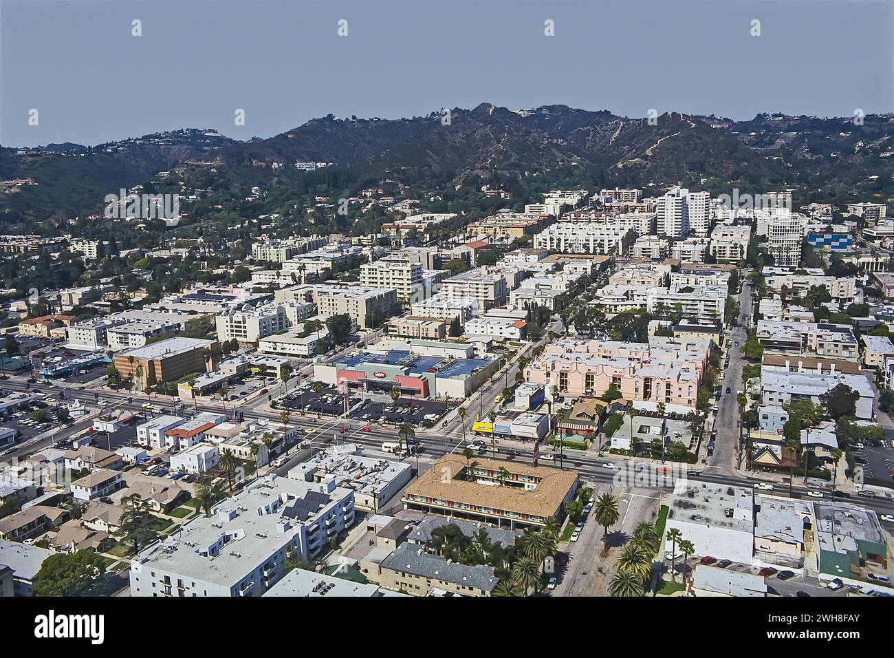 Aerial view of Hollywood, California, circa 1990s, with Sunset ...