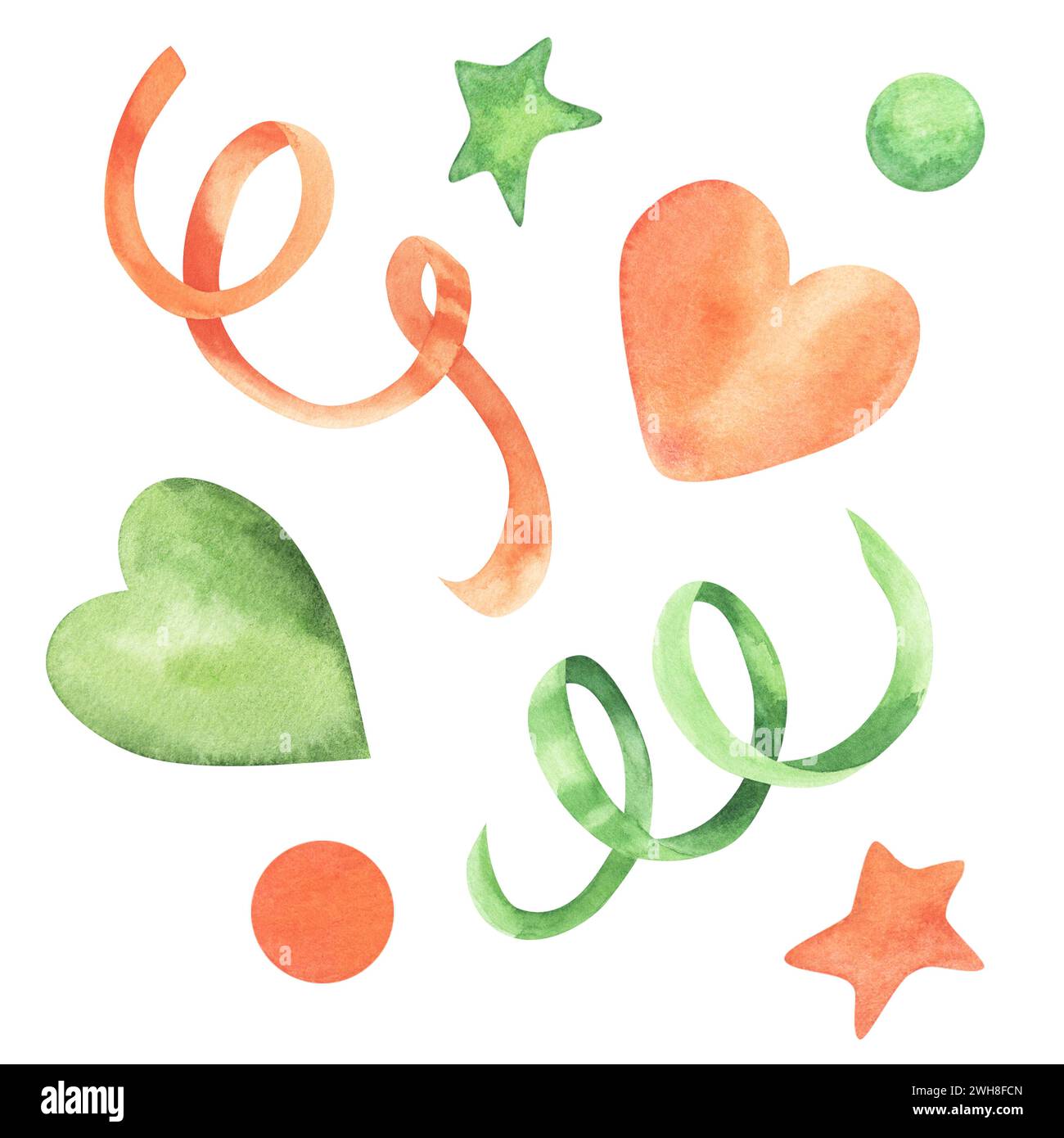 Water color drawing of festive many flying party streamers. Orange ...