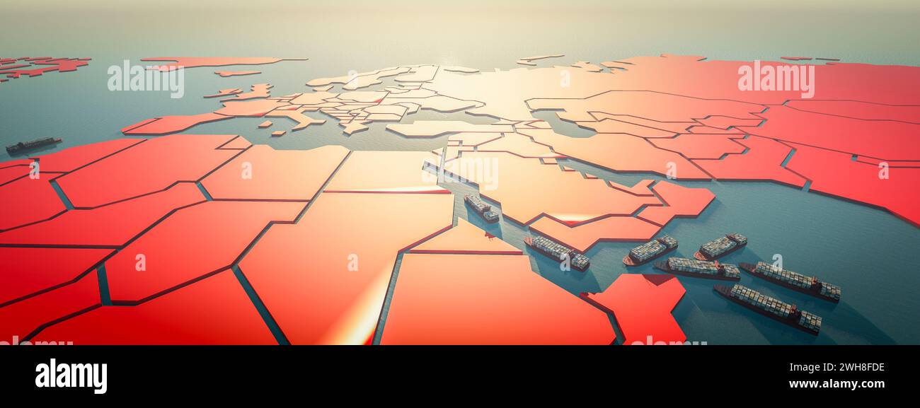 Geopolitical Trade Routes: Abstract Map Projection Over International ...