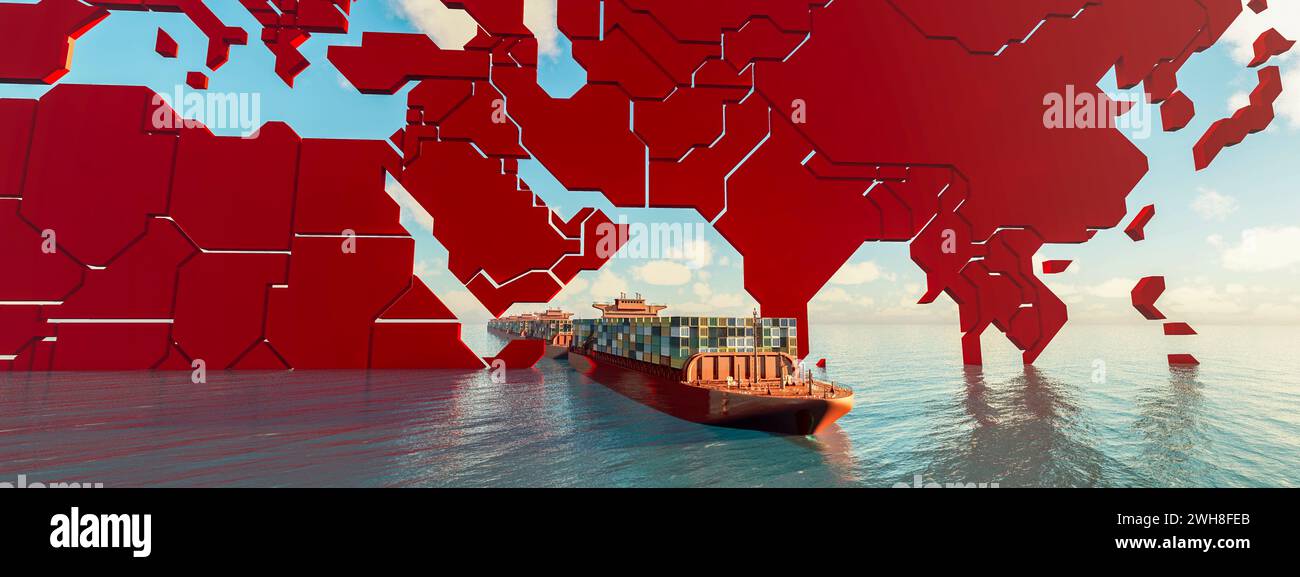 Geopolitical Trade Routes: Abstract Map Projection Over International ...
