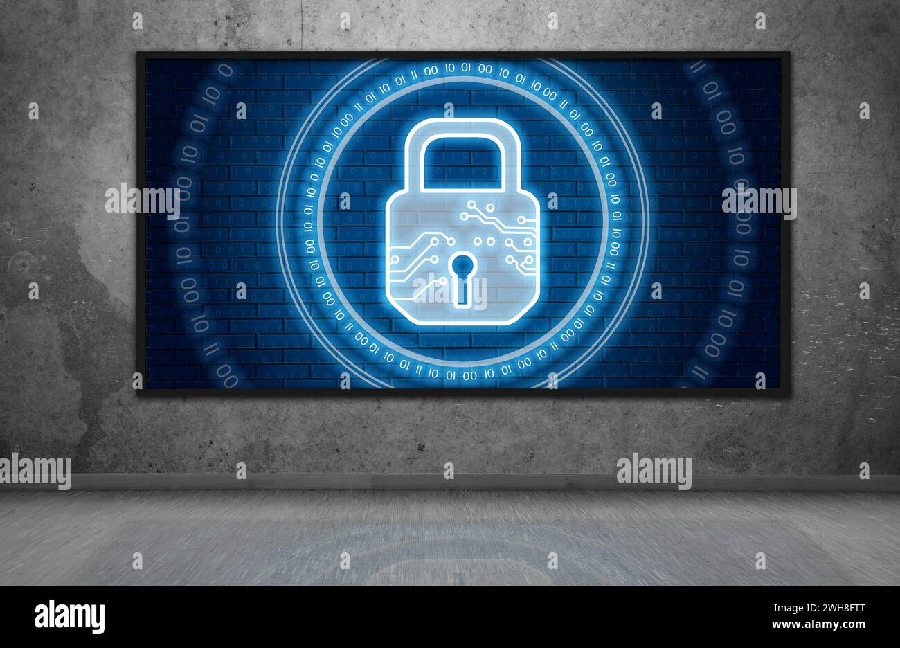 Digital Lock Icon Interface With Circle Binary Numders On Digital Screen Cyber Security