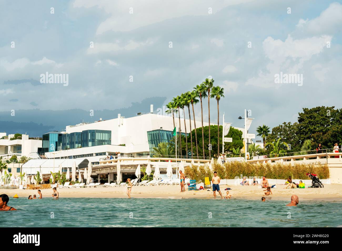09-02-2022 Cannes France Amazing beach with white sand and people ...