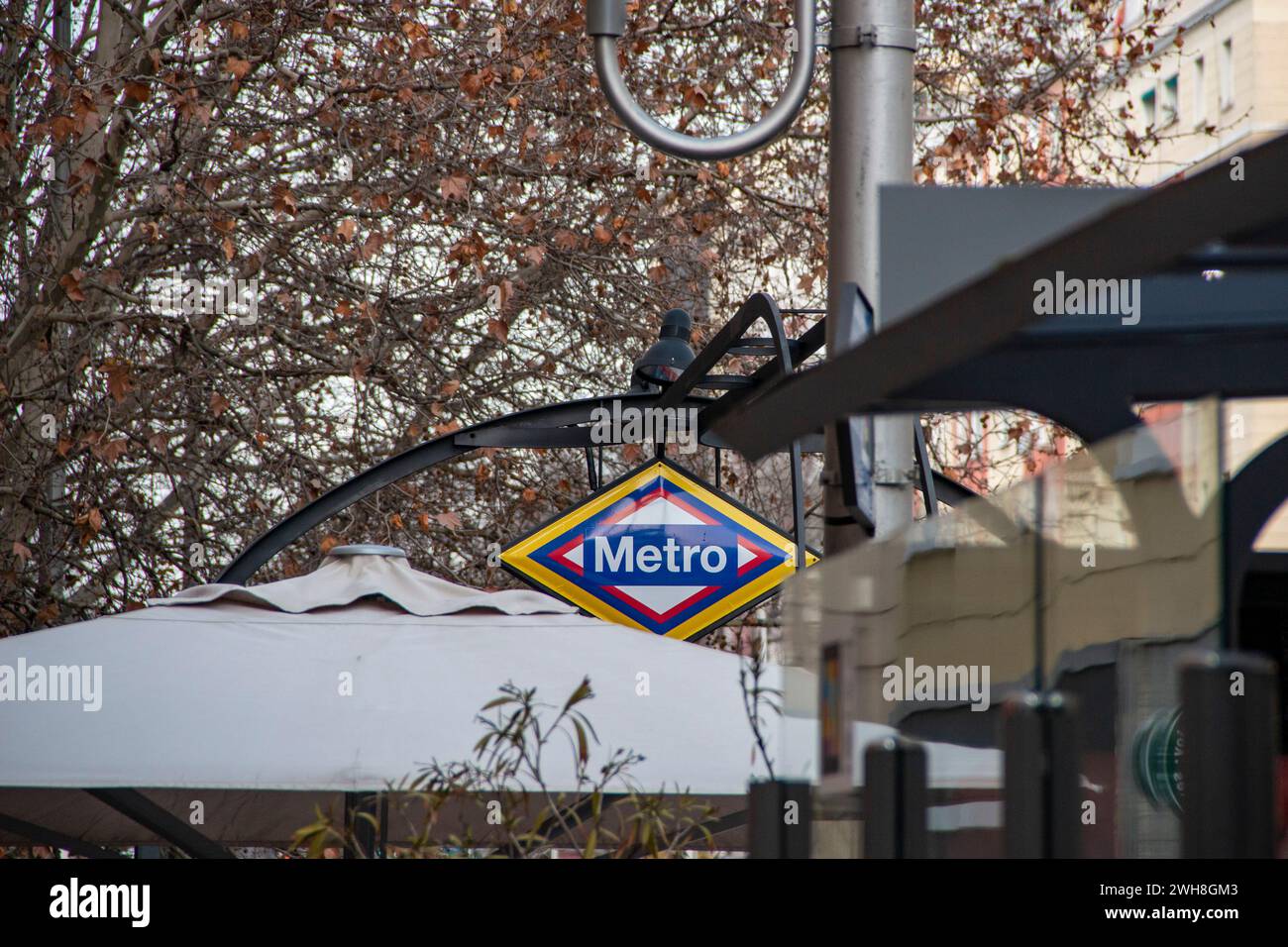 Metro station sign in Madrid, a station called "Colombia" that has been ...