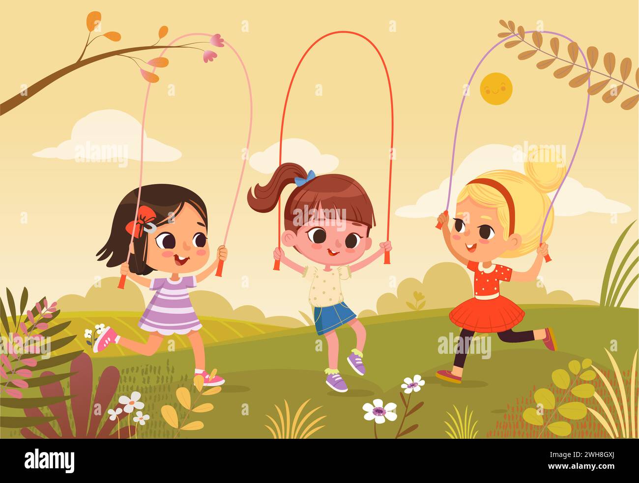 Children playing jumping rope in the Park Stock Vector Image & Art - Alamy