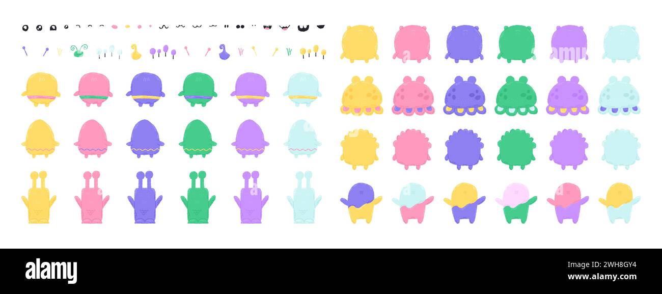 Character builder illustration of cute space monsters. Vector creator ...