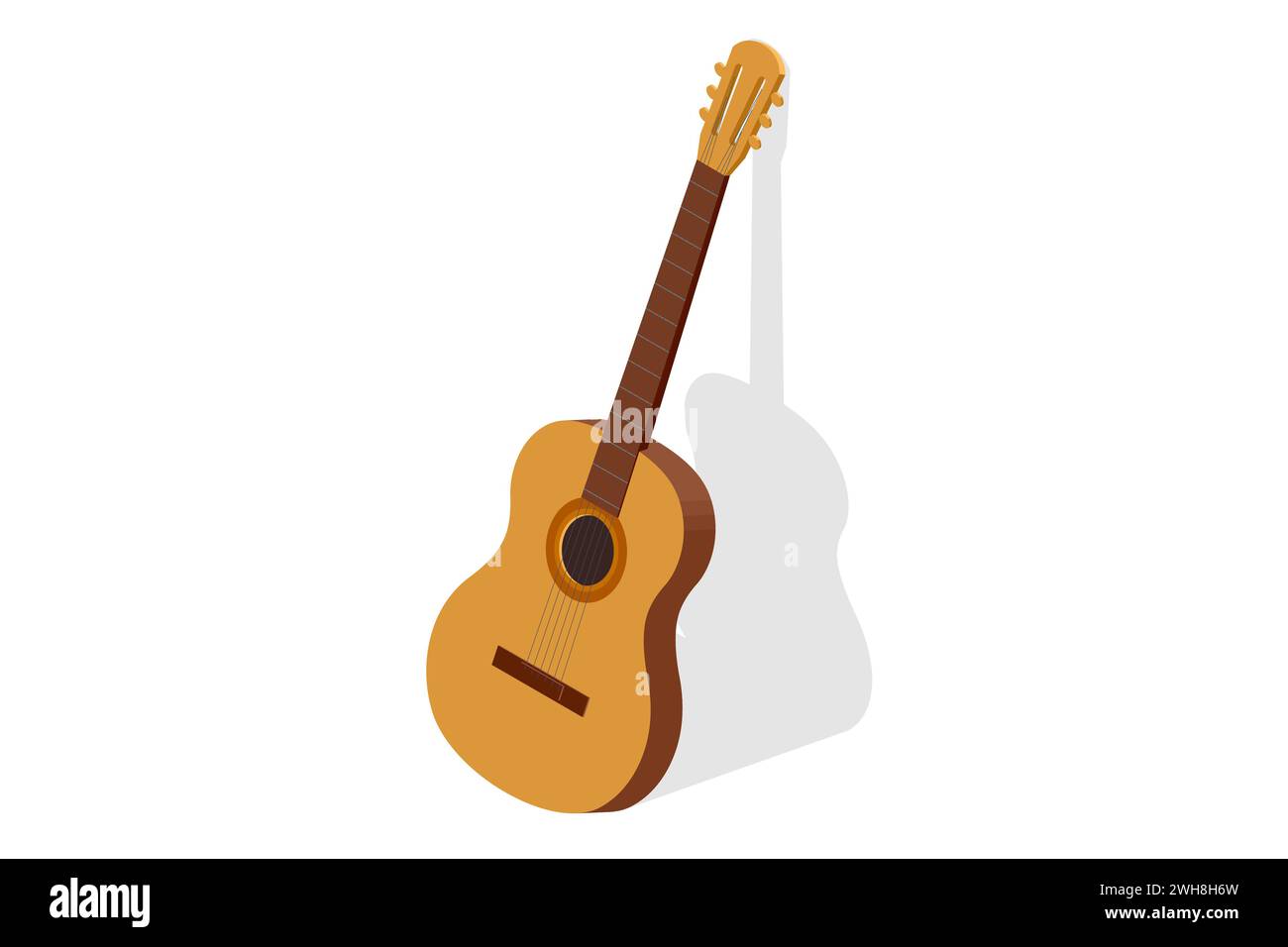 Isometric Classical Acoustic Six-String Guitar Isolated on White ...