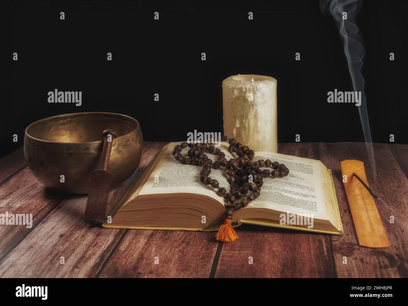 open bhagabad gita sacred book of india with a japamala ,prayer beads ...
