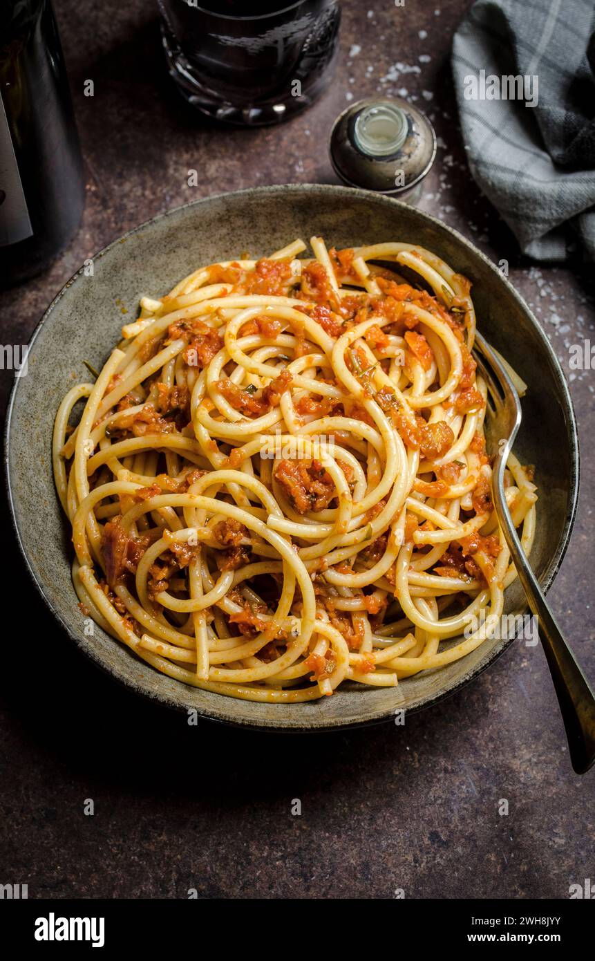 Spaghetti with vegetable ragù Stock Photo - Alamy