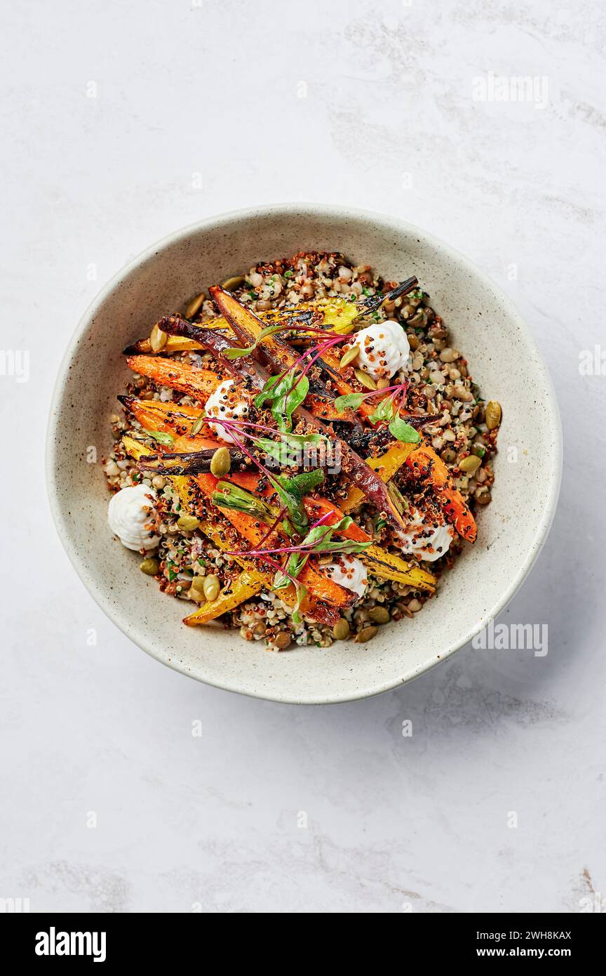 Caraway & honey roasted carrots, lentils, ancient grains, crispy puffed ...