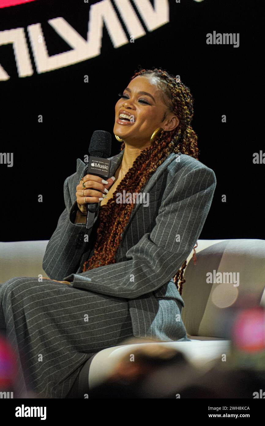 Las Vegas Nevada, USA, February 8, 2024, Singer Audra Day speaking ...