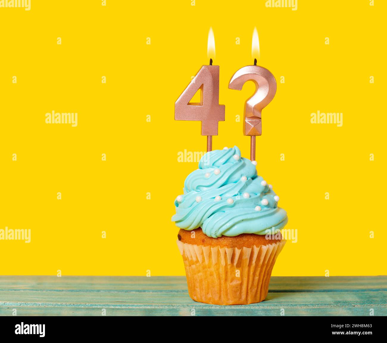 Birthday Cupcake With Candle Number 4 And Question Mark - On Yellow ...