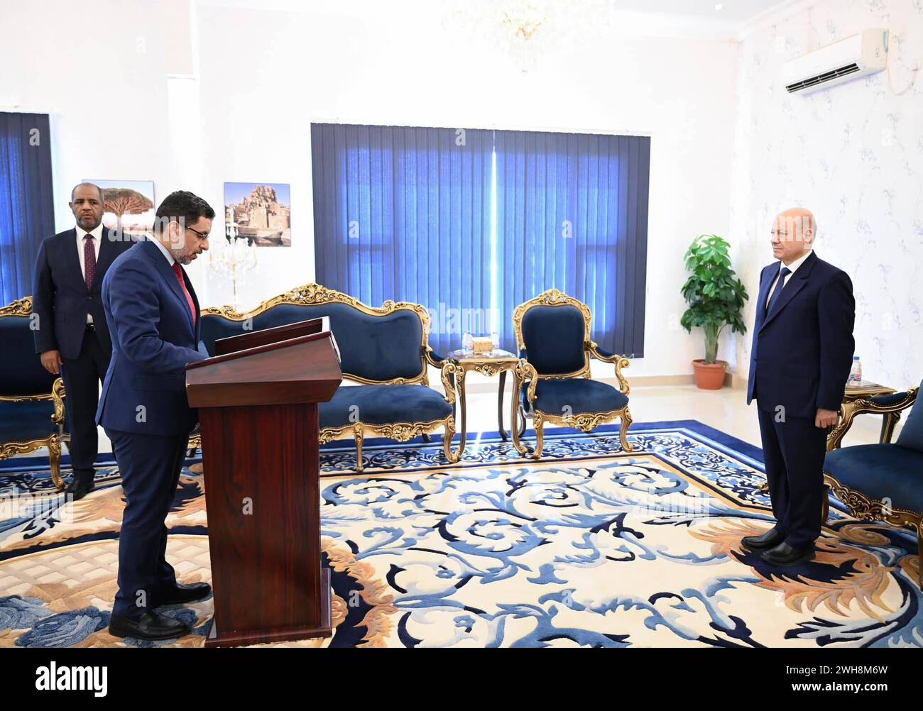 Yemeni President Rashad Mohammed Al-Alimi, Chairman of the Presidential ...