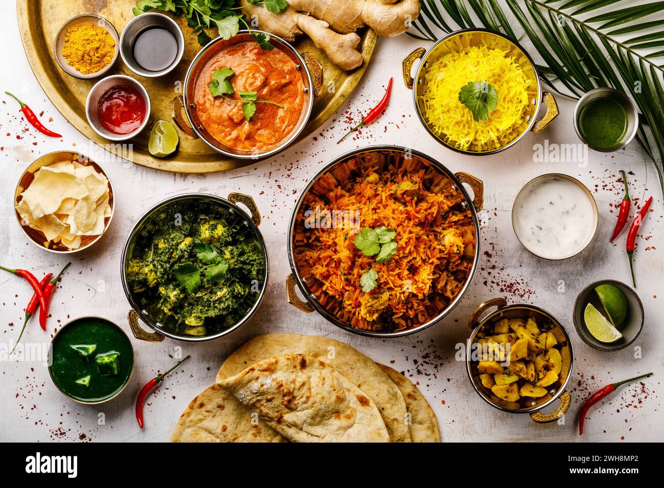 Indian food Curry butter chicken, Palak Paneer, Chiken Tikka, Biryani ...