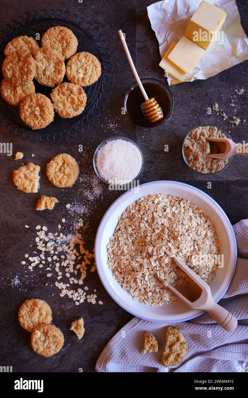 Traditional Australian Anzac biscuits made from rolled oats, coconut ...