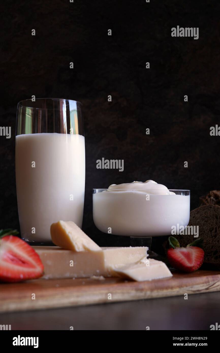 Healthy probiotic dairy, including kefir, Greek style yoghurt, and ...