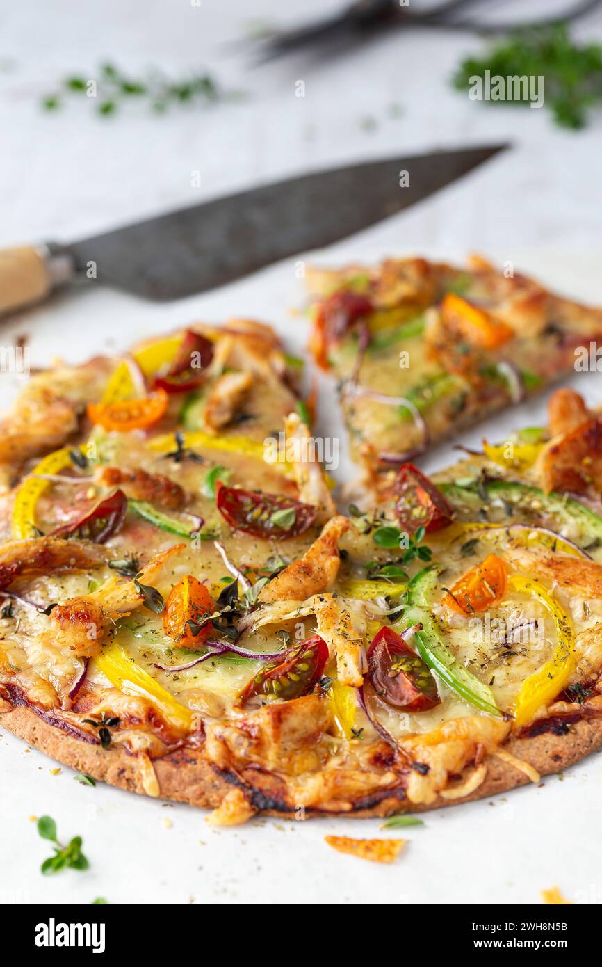 Homemade Buckwheat Pizza, thin and crispy with vegetable topping Stock ...