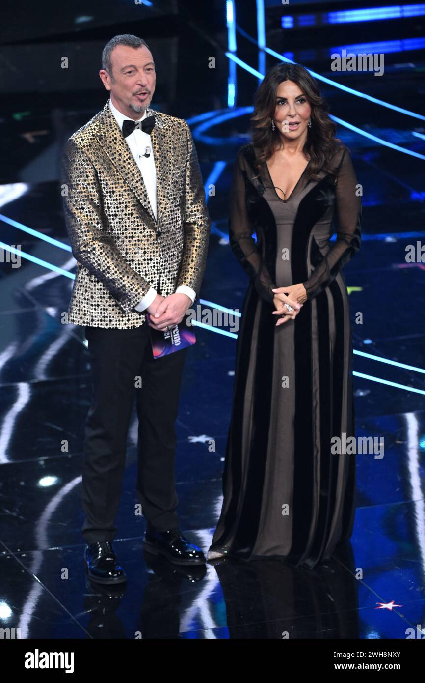 Sanremo, Italy. 08th Feb, 2024. Sanremo, 74th Italian Song Festival ...