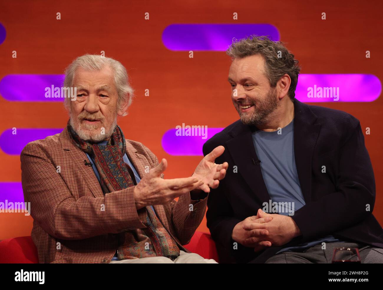 EDITORIAL USE ONLY. Sir Ian McKellen (left) and Michael Sheen during the filming for the Graham ...