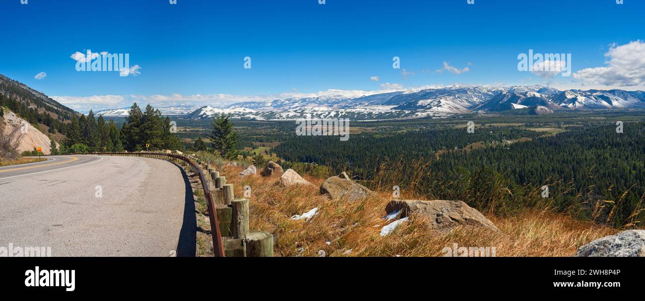 Panorama of Jackson Hole, Wyoming, from an overlook high up on the ...