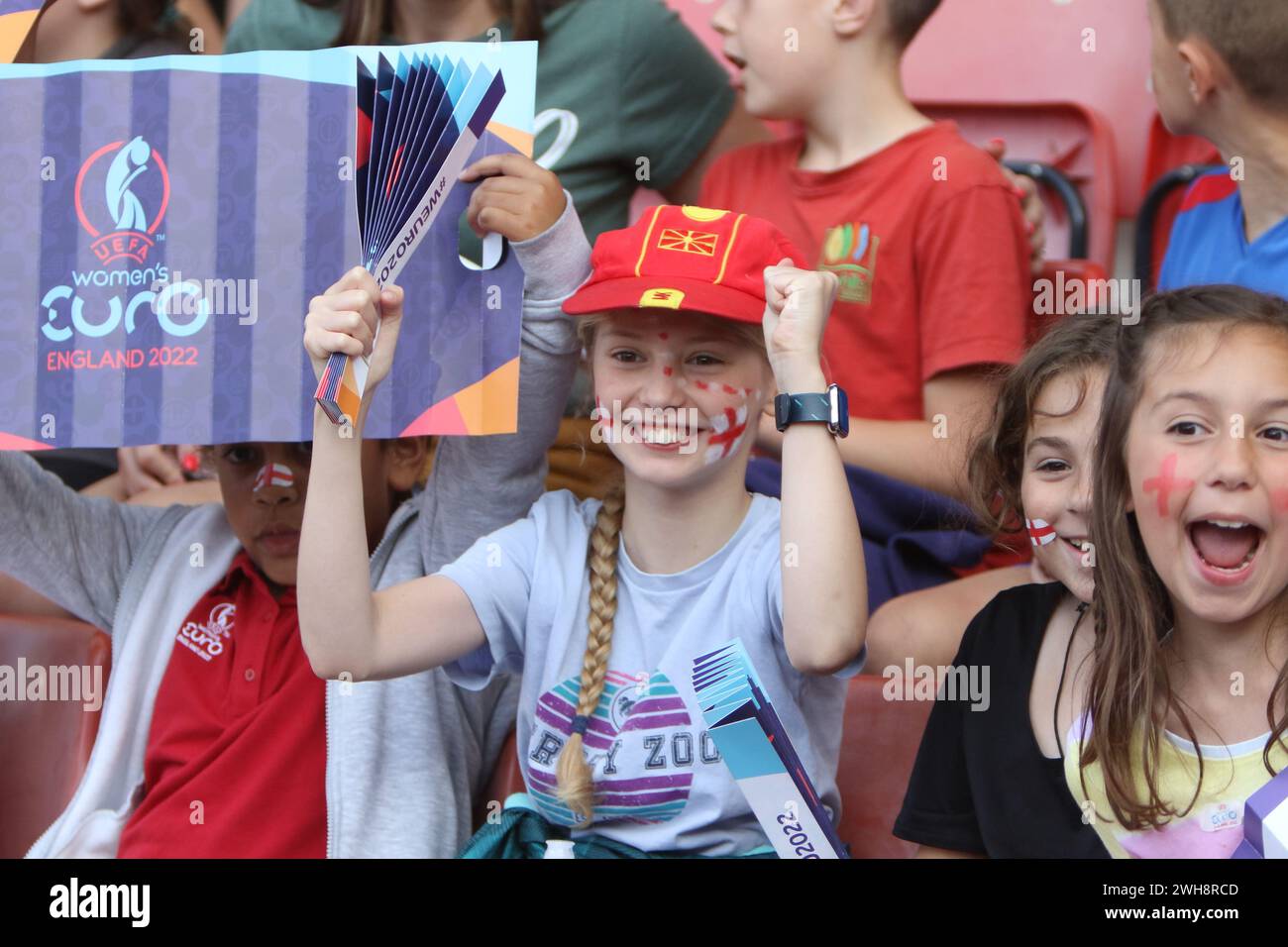 Young England Lionesses fans girl with clenched fists England v ...