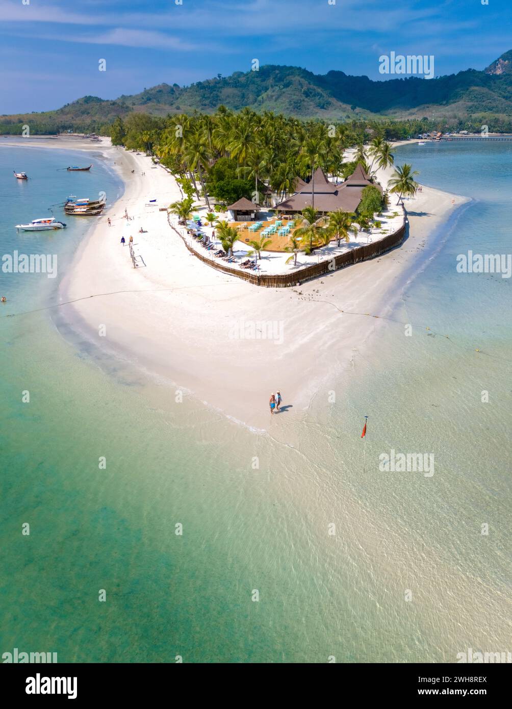 Drone aerial view at Koh Muk a tropical island of white sand, and a ...