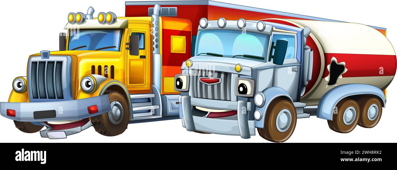 cartoon scene with heavy cargo truck and concrete mixer talking ...
