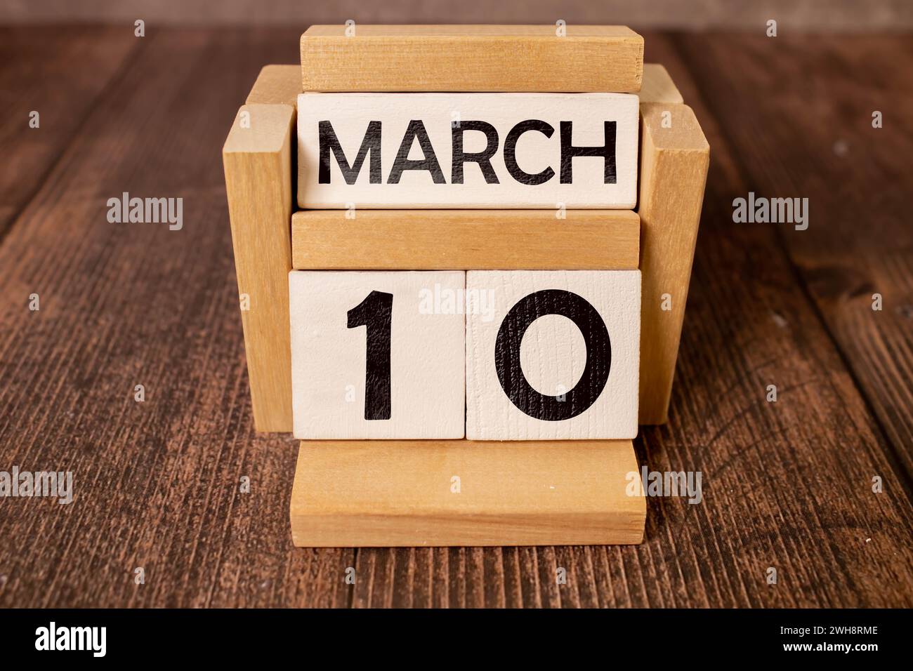 March 10st. Day 10 of month, daily calendar on white table with ...