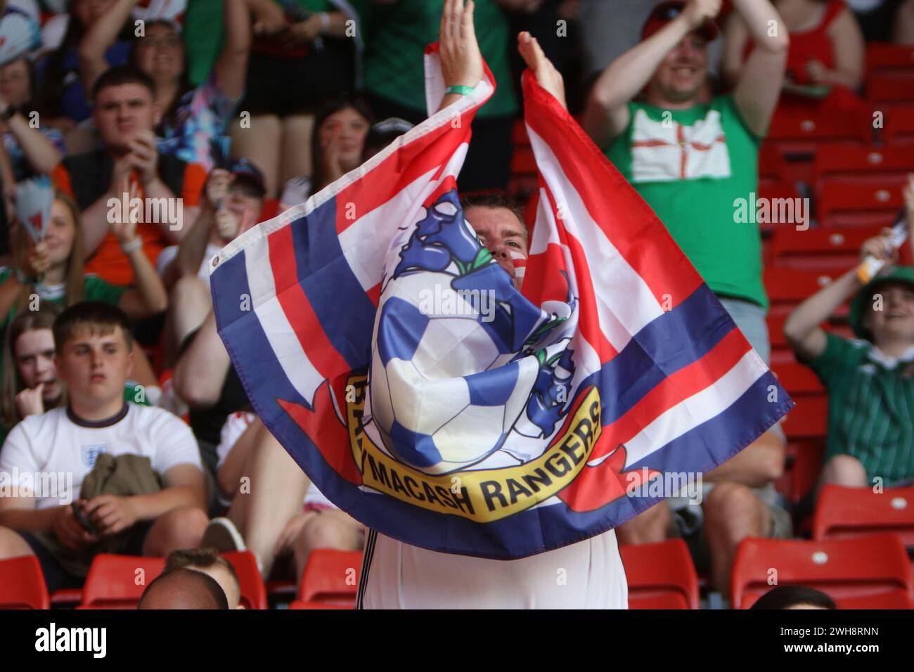 Fan with Ballymacash Rangers flag England v Northern Ireland UEFA ...