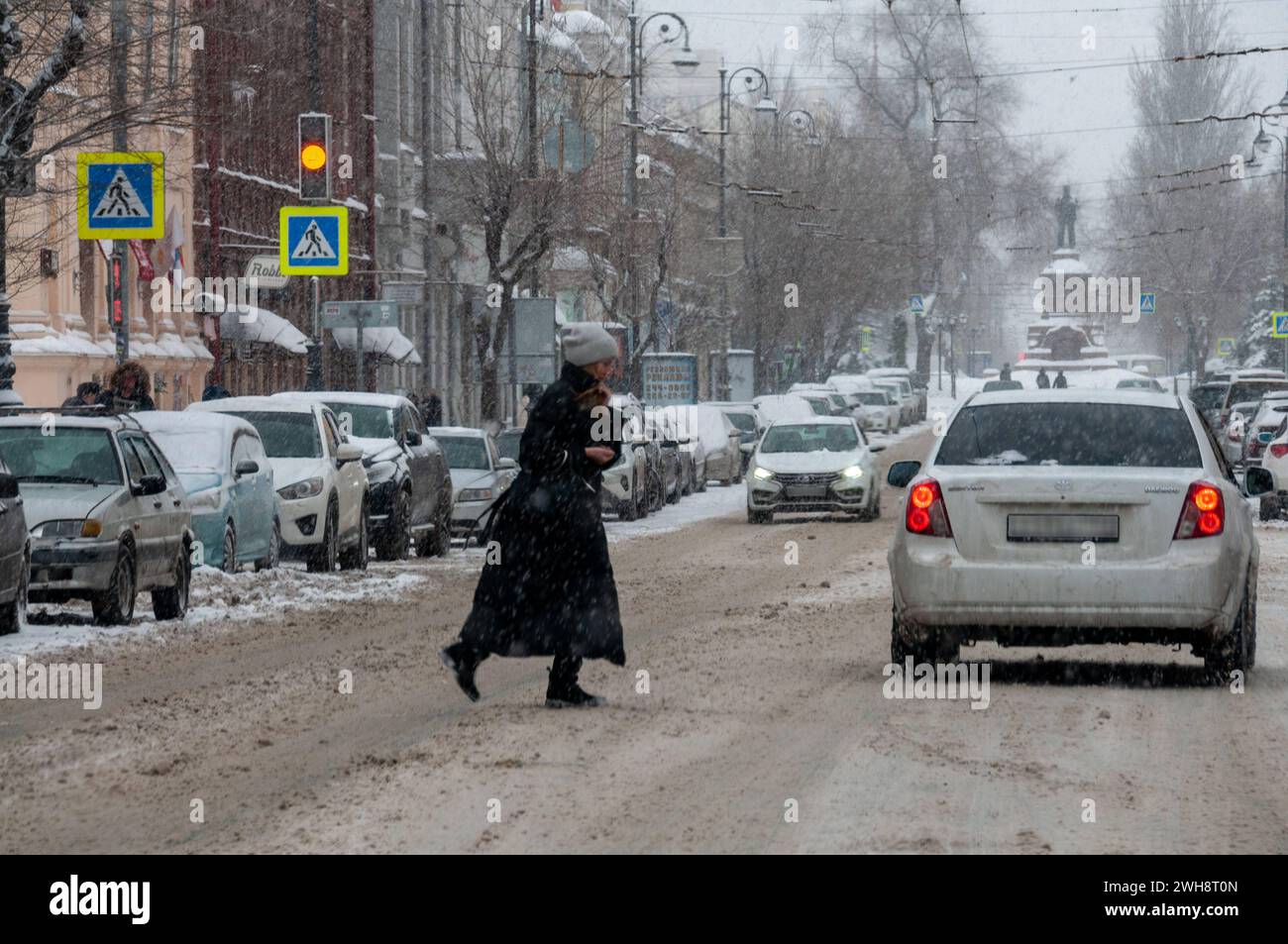 Heavy snowfall in Samara City street during heavy snowfall Samara ...