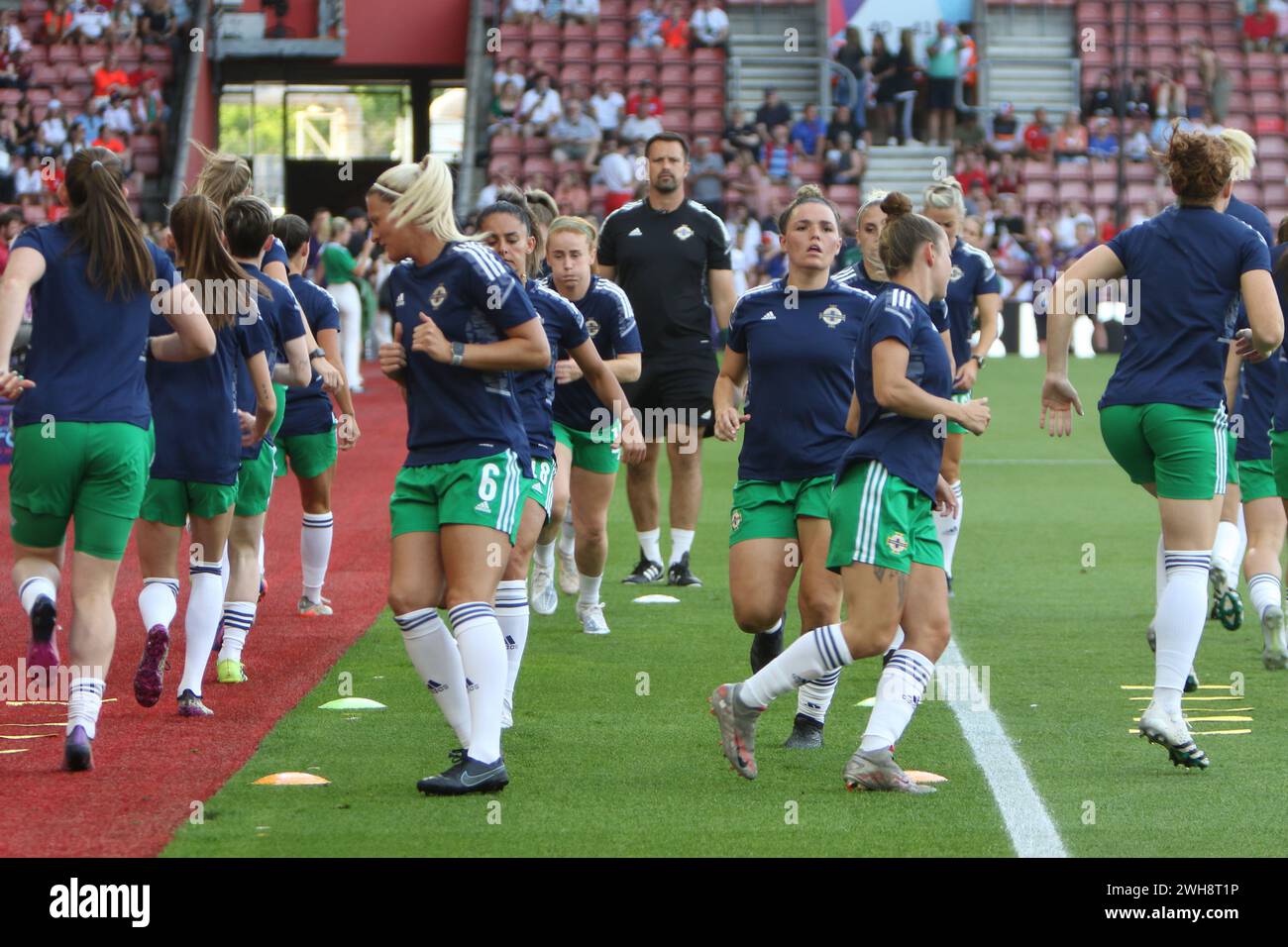 Northern Ireland players warm up before England v Northern Ireland UEFA ...