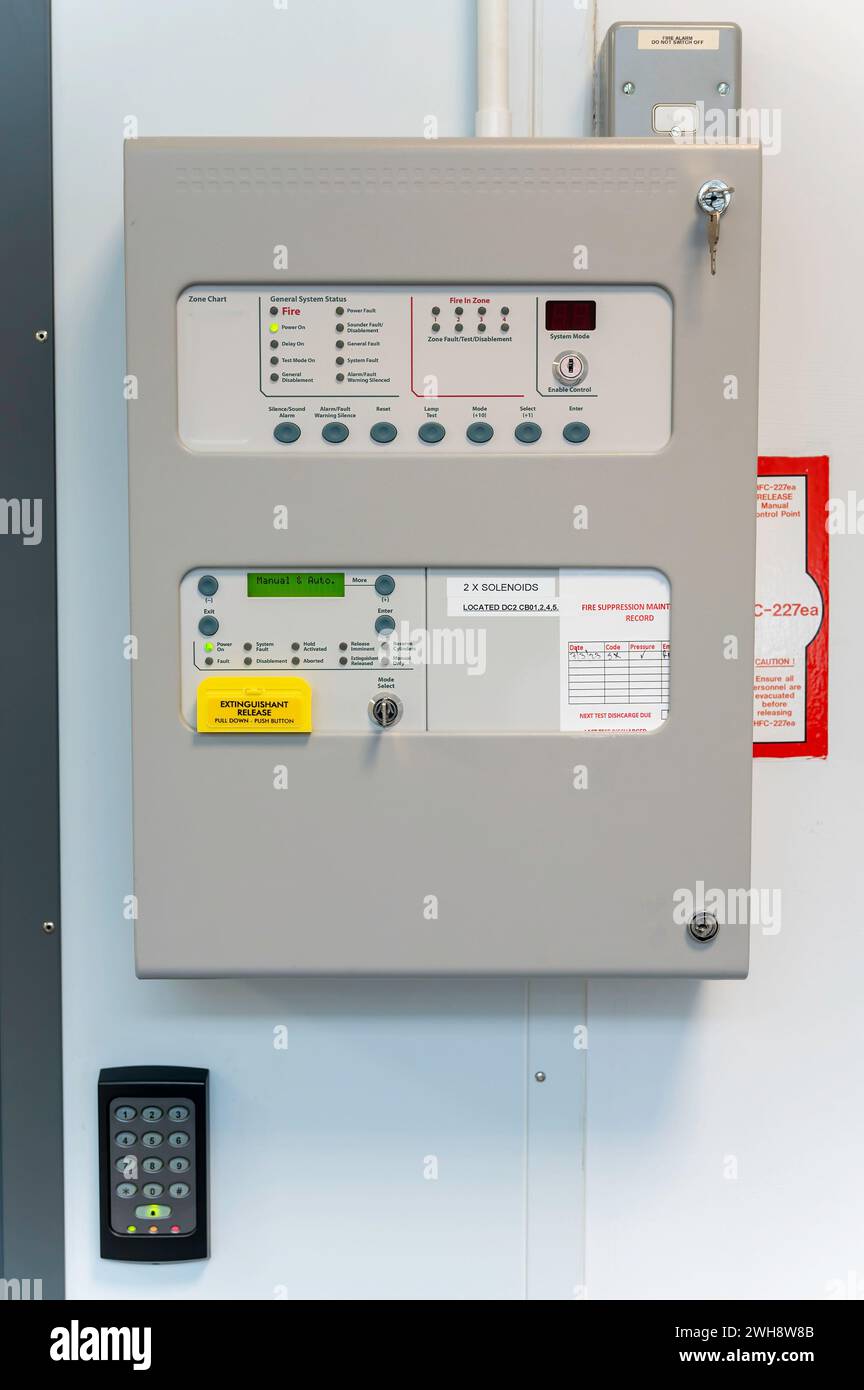 Electronic fire suppression system control panel Stock Photo - Alamy