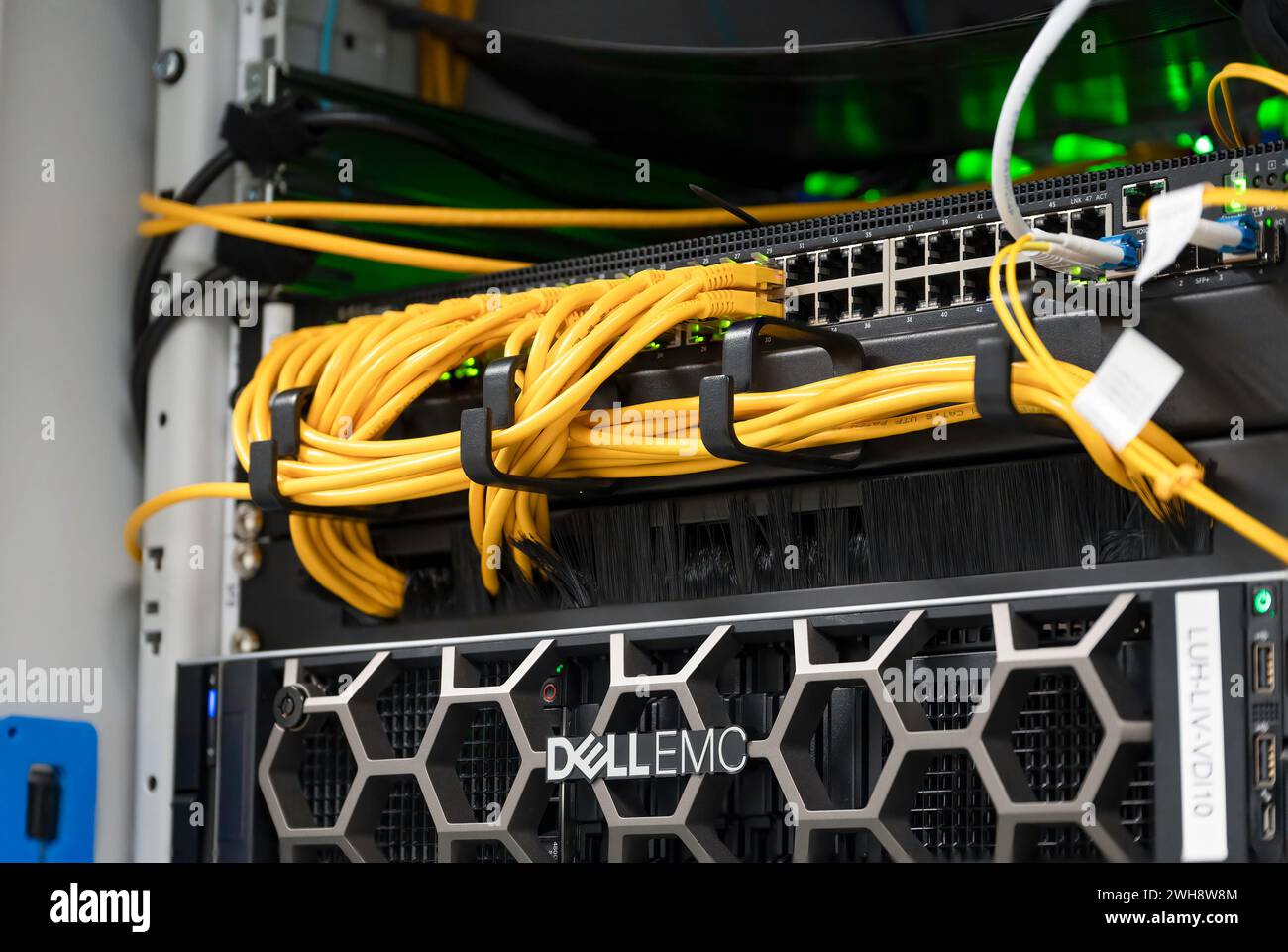 LIVERPOOL, UK, 31ST JANUARY 2024: Dell servers in a cabinet at a data ...