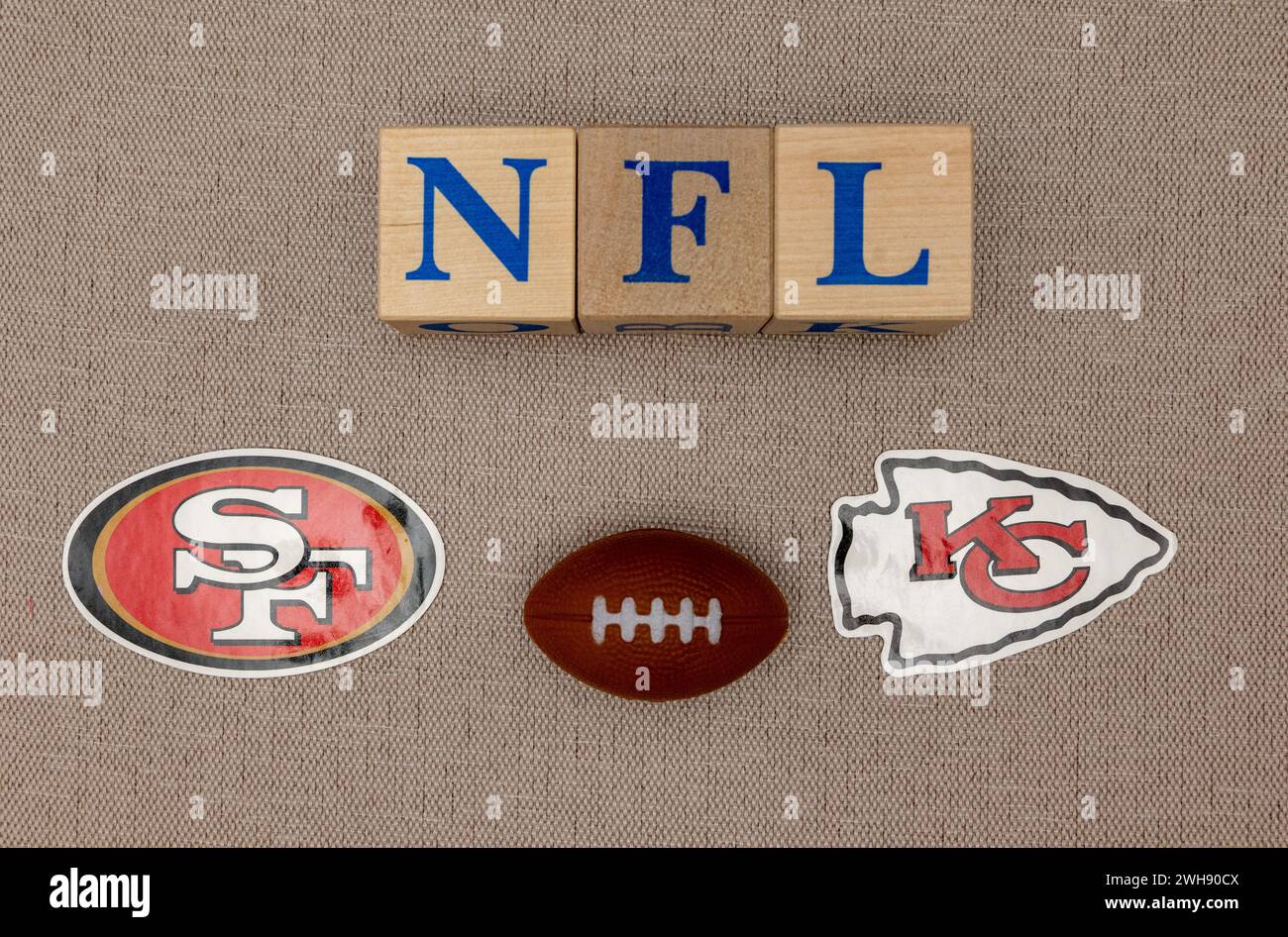 February 7, 2024, Las Vegas, USA. The emblems of football clubs San ...