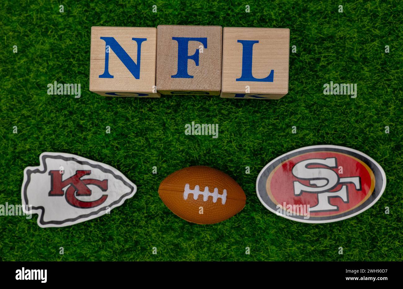 February 7, 2024, Las Vegas, USA. The emblems of football clubs San ...