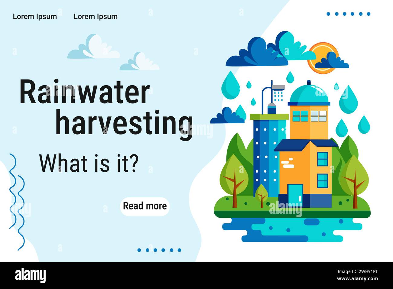 Rainwater harvesting banner. Efficient ways of water use. Vector ...