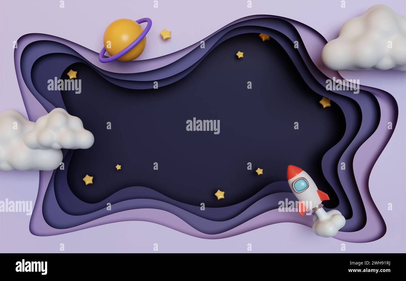 3d space paper cut. Creative space design with star and clouds on ...