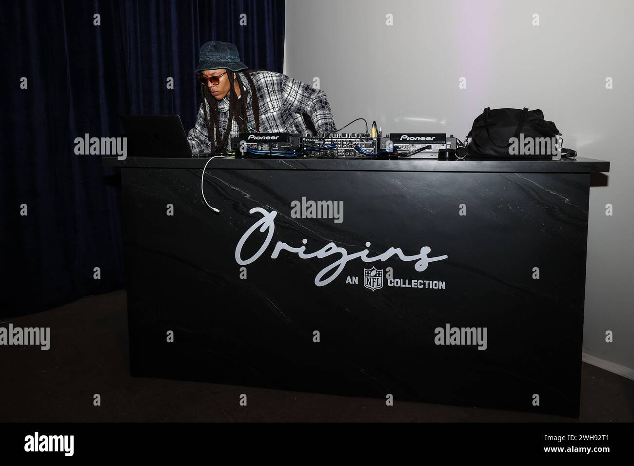 February 08, 2024: A DJ entertains the audience during the Origins: NFL ...