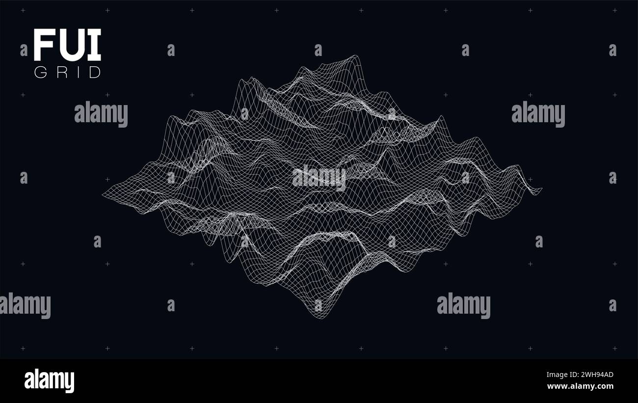 FUI GUI 3D Vector Landscape Scan Grid. Abstract futuristic background ...